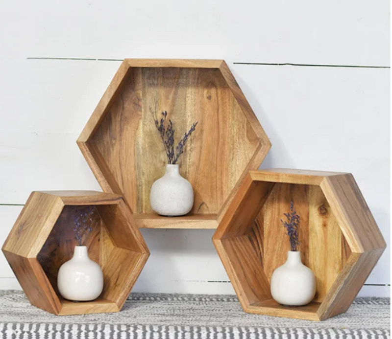 Acacia Wood Octagon Shelf Set – rehomewinterset